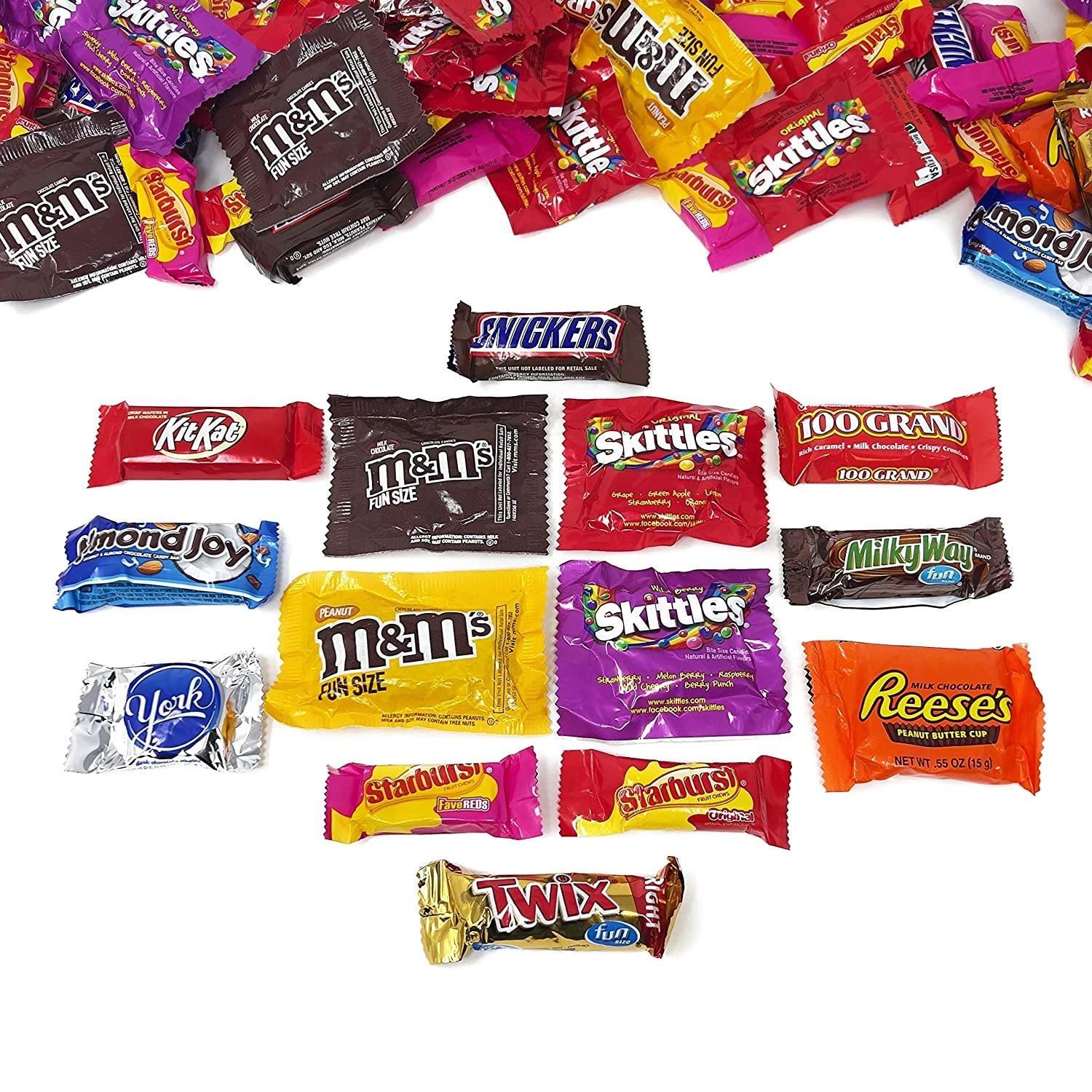 Chocolate and Chewy Fruit Candy Assortment - 4 lbs - Skittles, Starburst, Milky Way, Snickers, M&M's, Twix, Kit Kat, 100 Grand, Almond Joy and York - Chewy Fruity and Chocolatey Bulk Variety Mix - Individually Wrapped, 64 oz.