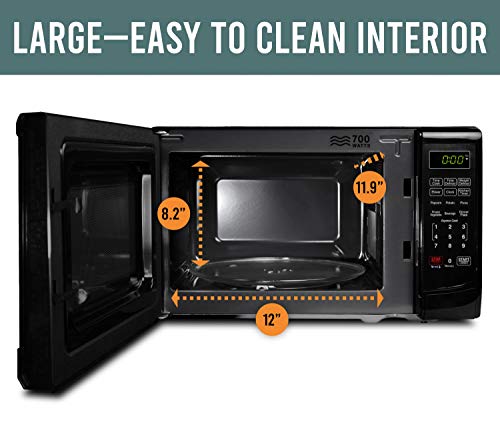 Farberware Compact Countertop Microwave Oven, 0.7 Cu. Ft. 700-Watt with LED Lighting, Child Lock, Easy Clean Grey Interior, Retro Black