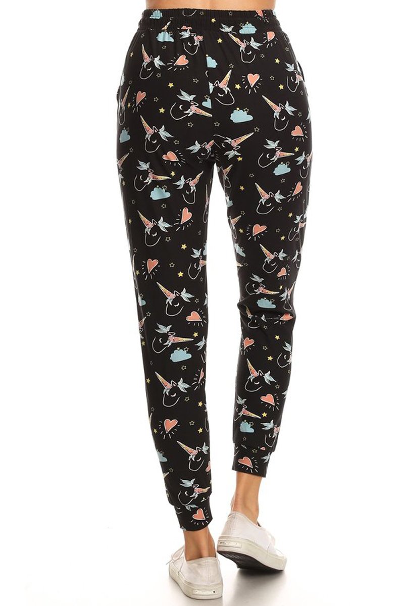 Leggings Depot Women's Relaxed fit Jogger Pants - Track Cuff Sweatpants with Pockets-S506, Small, Unicorn Cloud