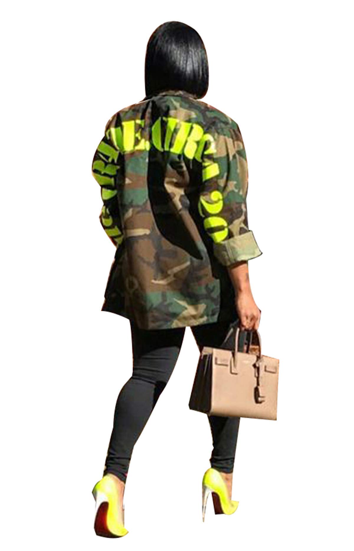 Women's Casual Military Camo Print Lightweight Coat Camouflage Longline Overcoat Safari Jacket Party Clubwear Army Fatigue Jackets XL