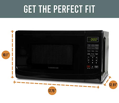 Farberware Compact Countertop Microwave Oven, 0.7 Cu. Ft. 700-Watt with LED Lighting, Child Lock, Easy Clean Grey Interior, Retro Black