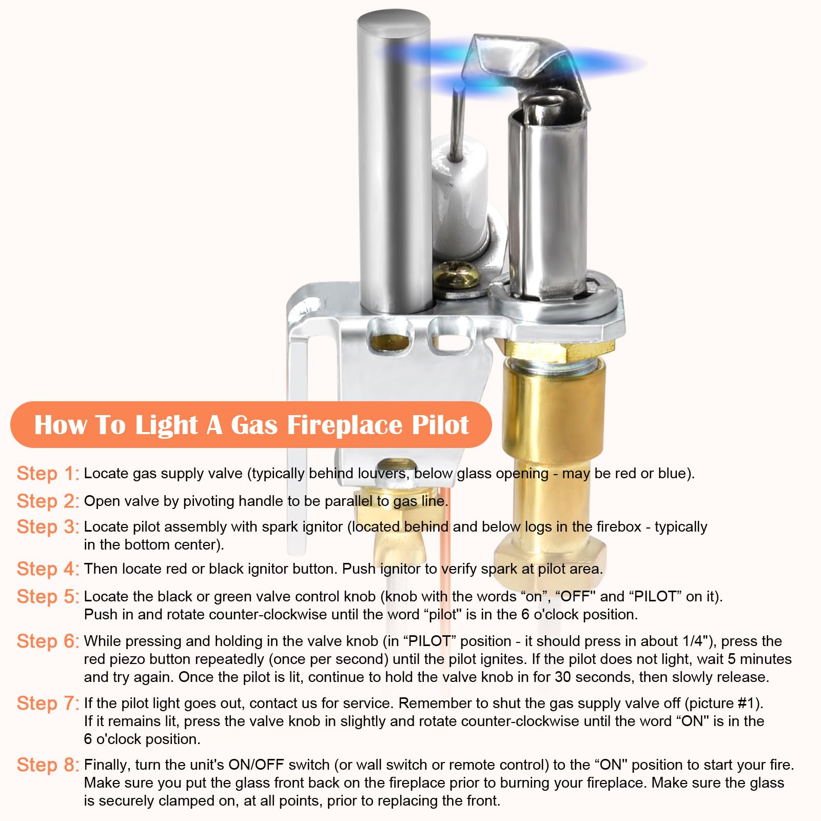 Hiorucet 446-513A Pilot Assembly Propane Gas Kit for Heat N Glo Fireplaces and Gas Log Sets, Heat-N-Glo SL2000, 4000, 5000, 6000 Model, SRV446-513A LP Pilot Assembly Replacement Parts with Thermopile.