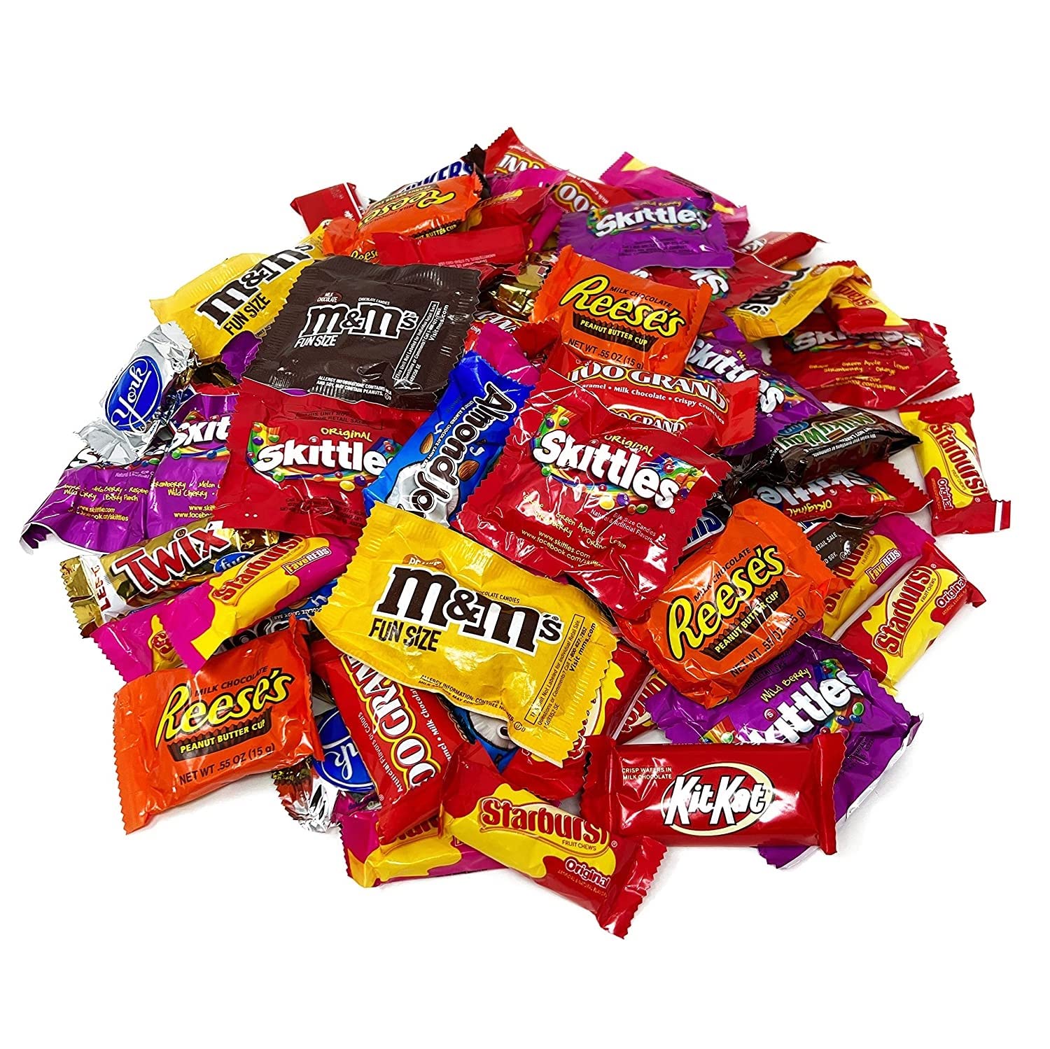 Chocolate and Chewy Fruit Candy Assortment - 4 lbs - Skittles, Starburst, Milky Way, Snickers, M&M's, Twix, Kit Kat, 100 Grand, Almond Joy and York - Chewy Fruity and Chocolatey Bulk Variety Mix - Individually Wrapped, 64 oz.
