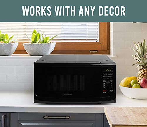 Farberware Compact Countertop Microwave Oven, 0.7 Cu. Ft. 700-Watt with LED Lighting, Child Lock, Easy Clean Grey Interior, Retro Black