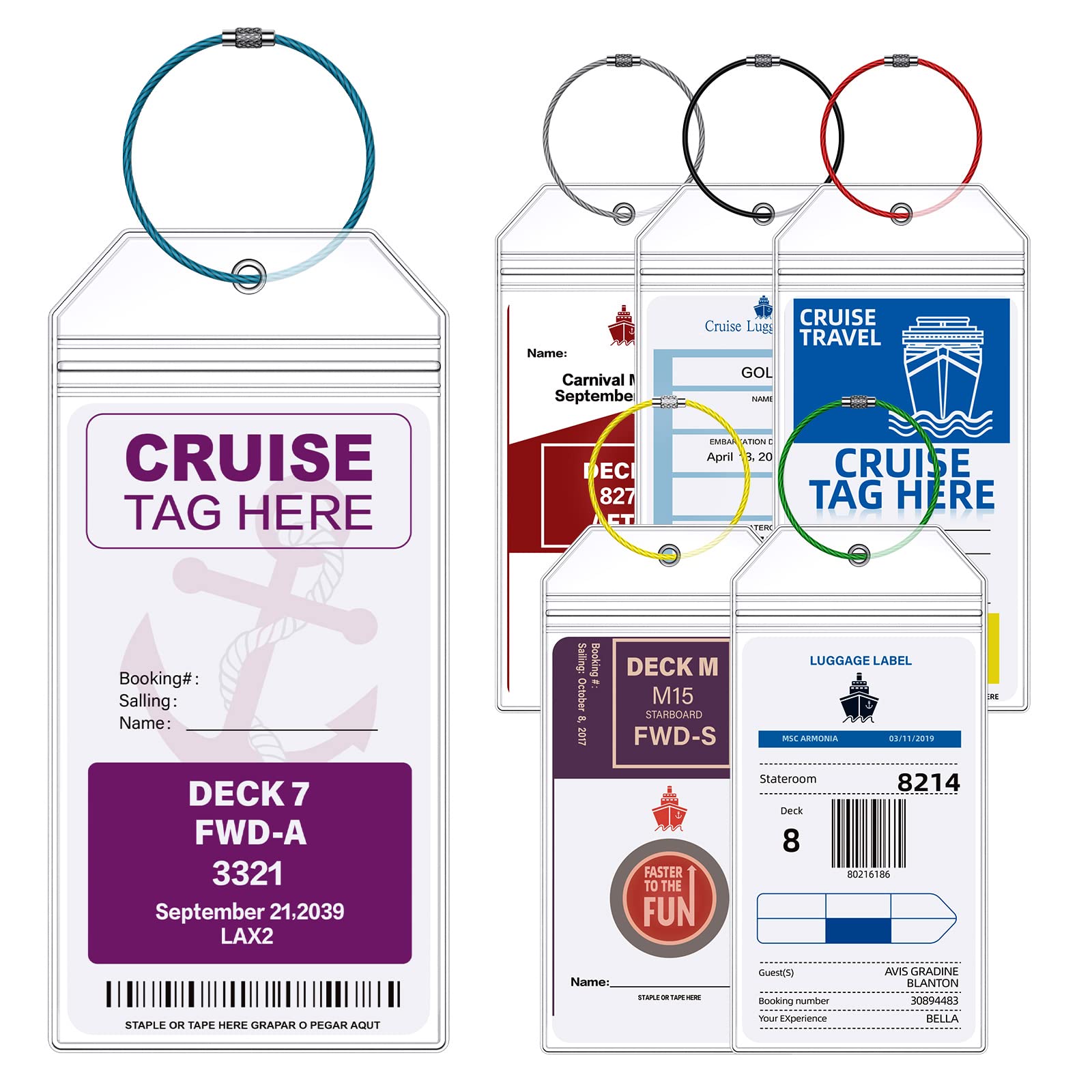 Cruise Luggage Tags for Carnival, MSC, Costa, NCL & Princess Cruise Ships, 6Pack Clear Tags Zip Seal Reusable Cruise Travel Essentials for 2025-2026
