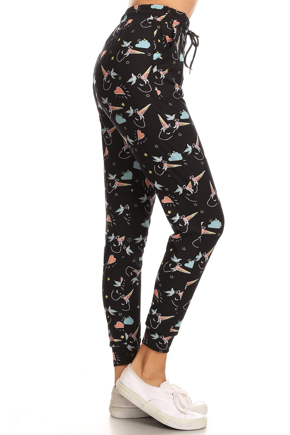 Leggings Depot Women's Relaxed fit Jogger Pants - Track Cuff Sweatpants with Pockets-S506, Small, Unicorn Cloud