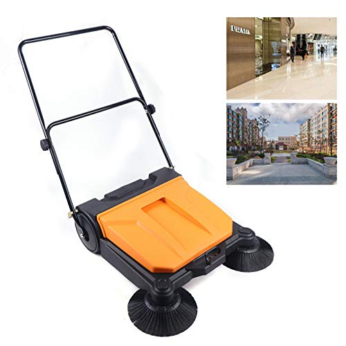 Eapmic Commercial Walk Behind Sweeper 26" Industrial Hand Push Floor Sweeper Outdoor Indoor Foldable Manual Sweeping Machine with 4 Gal Trash Bin for Basement, Garage, Driveway, Hotel