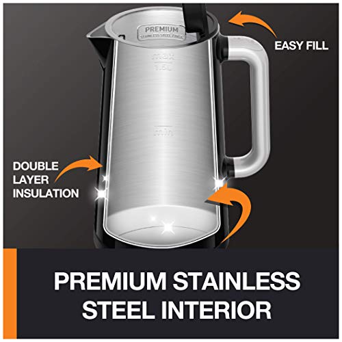 KRUPS BW801852 Smart Temp Digital Kettle: Prepare tea and coffee. Full Stainless Interior and Safety Off, 1.7-Liter, Black