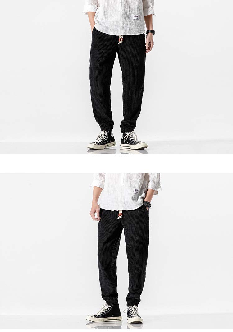 Gihuo Men's Athletic Drawstring Corduroy Jogger Sweatpants(Black-S)