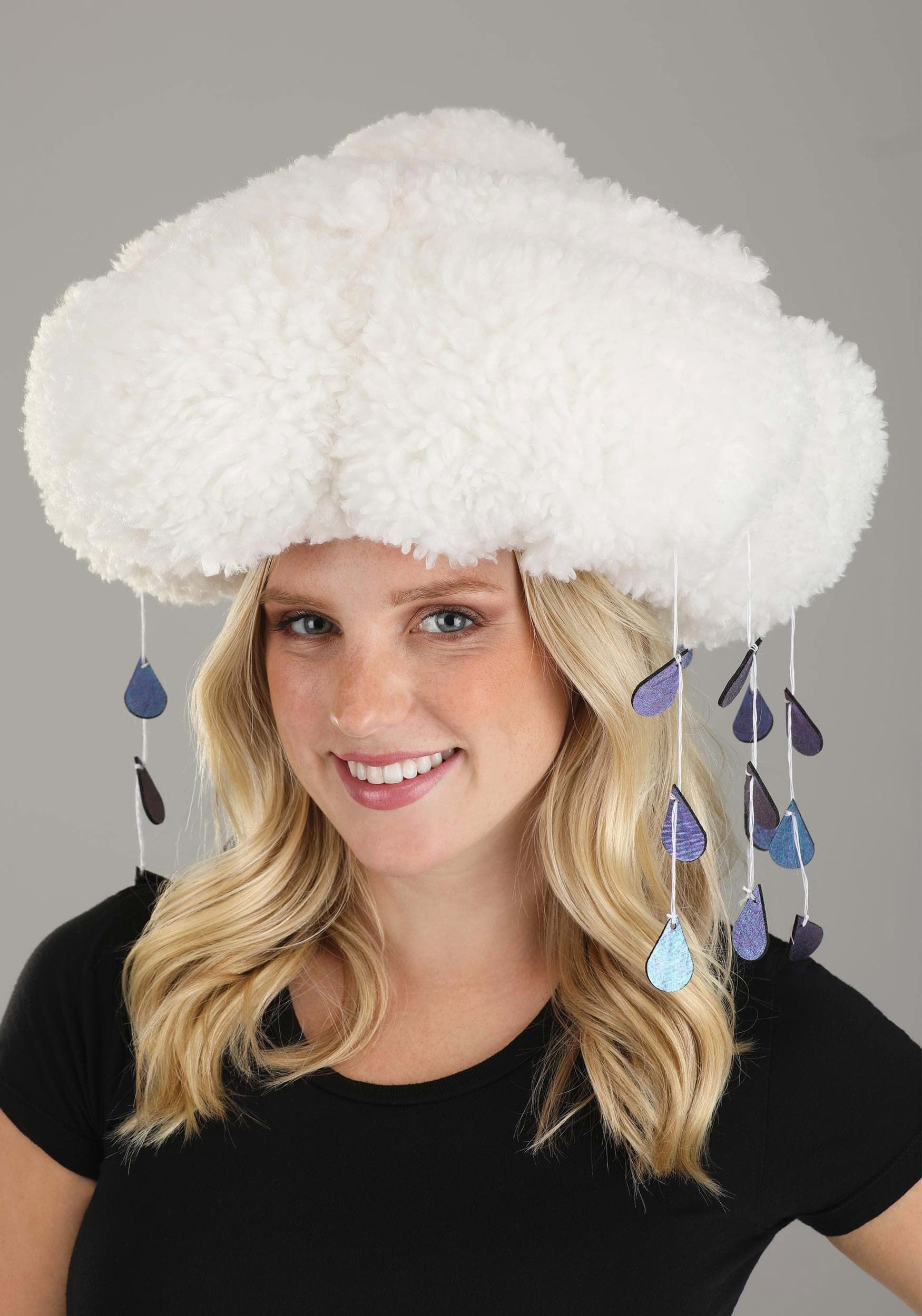 elope Adult Sherpa Light-Up Rain Cloud Costume Hat - LED Cloud Hat with Iridescent Raindrops - Standard