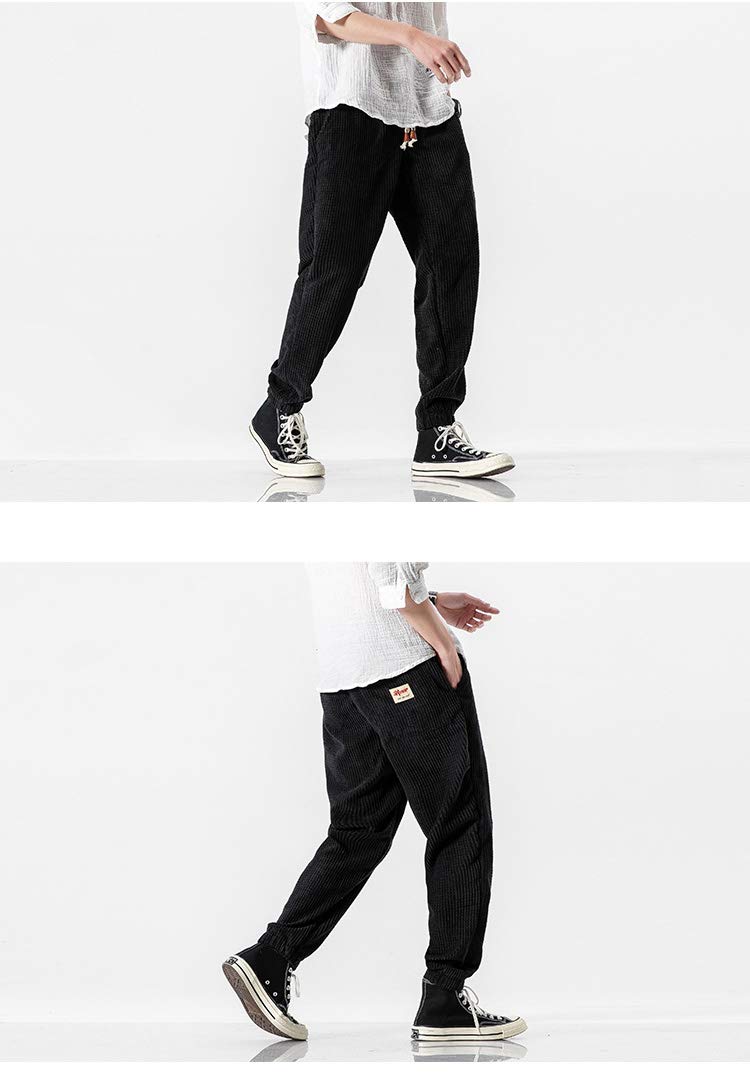 Gihuo Men's Athletic Drawstring Corduroy Jogger Sweatpants(Black-S)