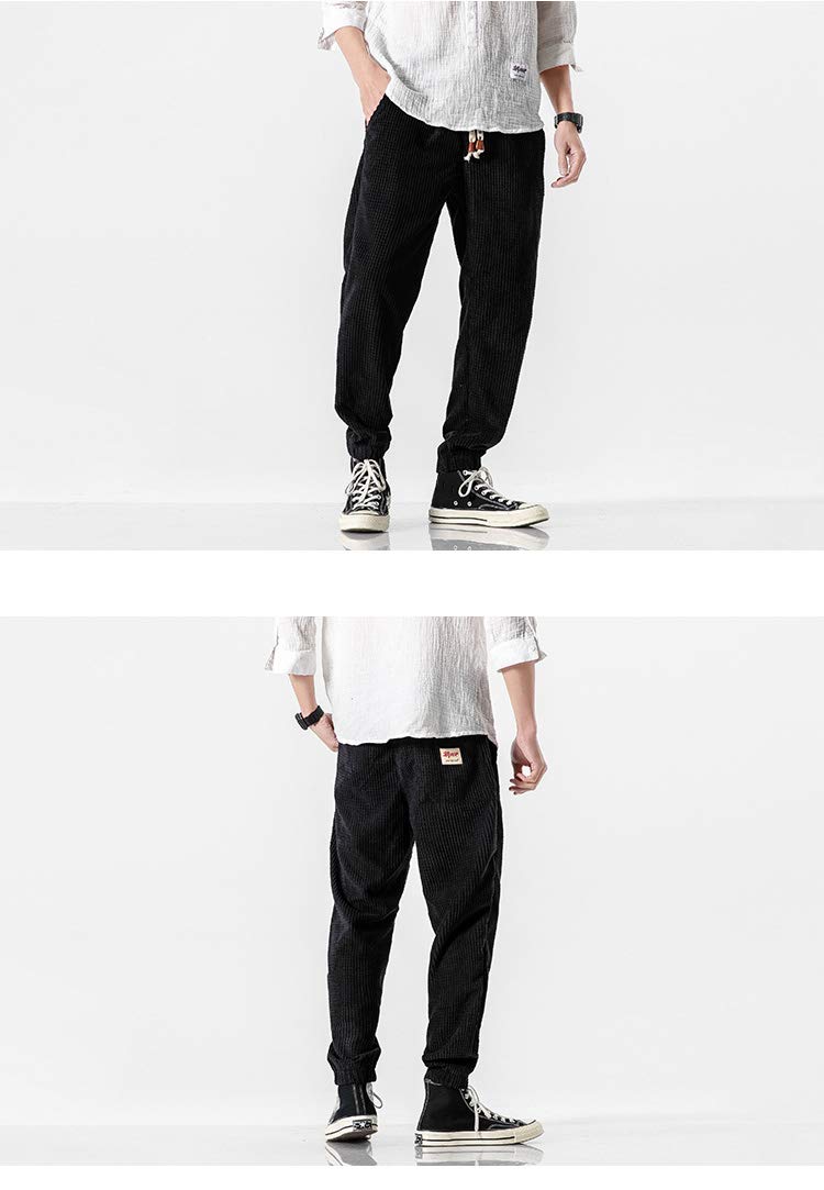 Gihuo Men's Athletic Drawstring Corduroy Jogger Sweatpants(Black-S)
