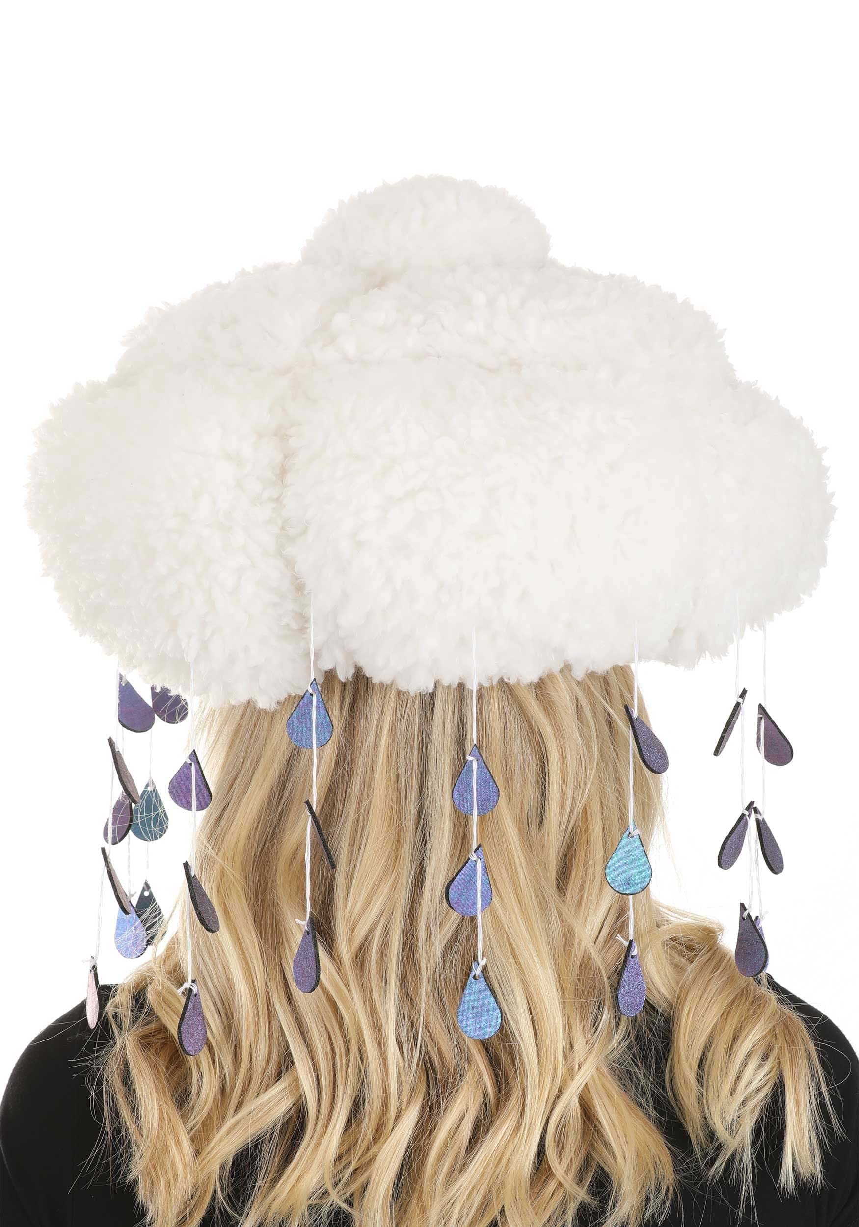 elope Adult Sherpa Light-Up Rain Cloud Costume Hat - LED Cloud Hat with Iridescent Raindrops - Standard