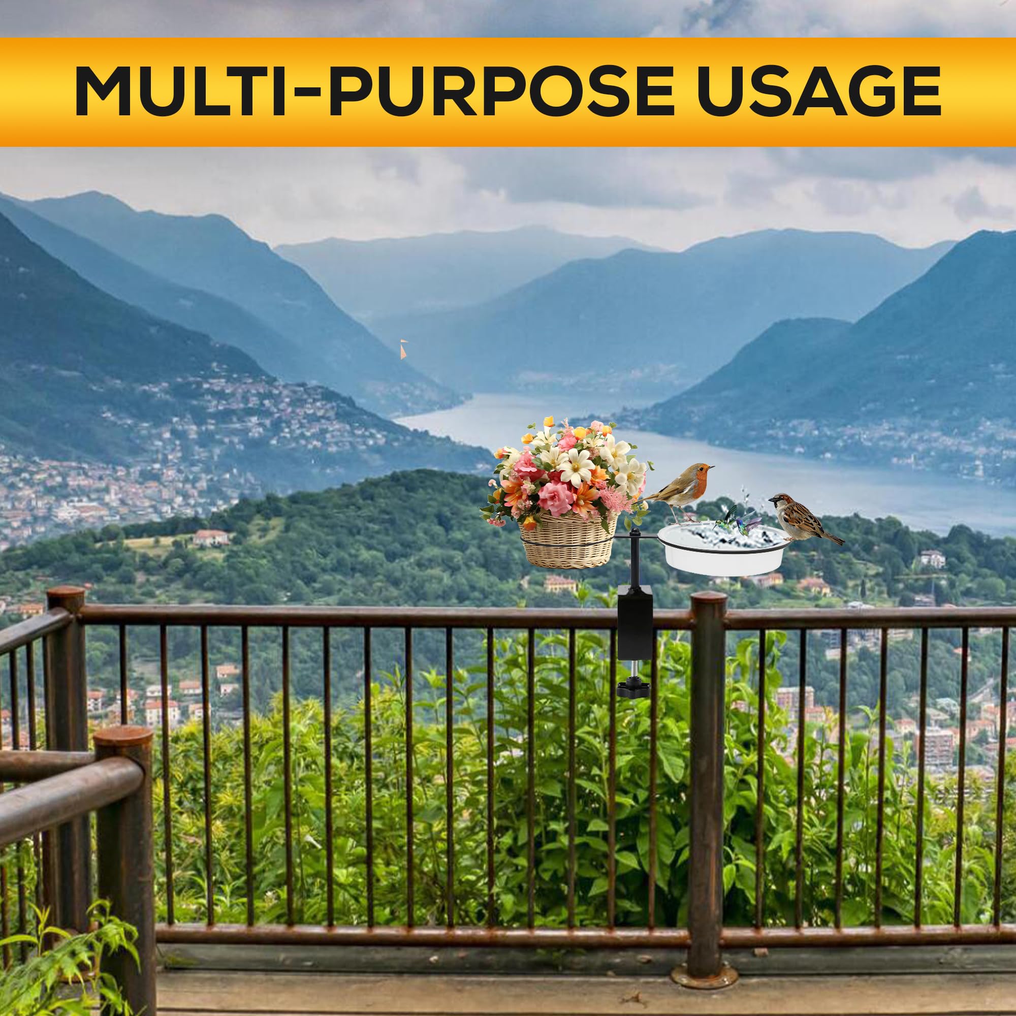 Bird Feeders for Outdoors - Forest & Twelfth Platform Bird Feeder Stand, Weather Proof Bird Water Feeder for Balcony Railing, 360° Rotation Standing Bird Feeder with Seed & Water Trays and Feed Scoop