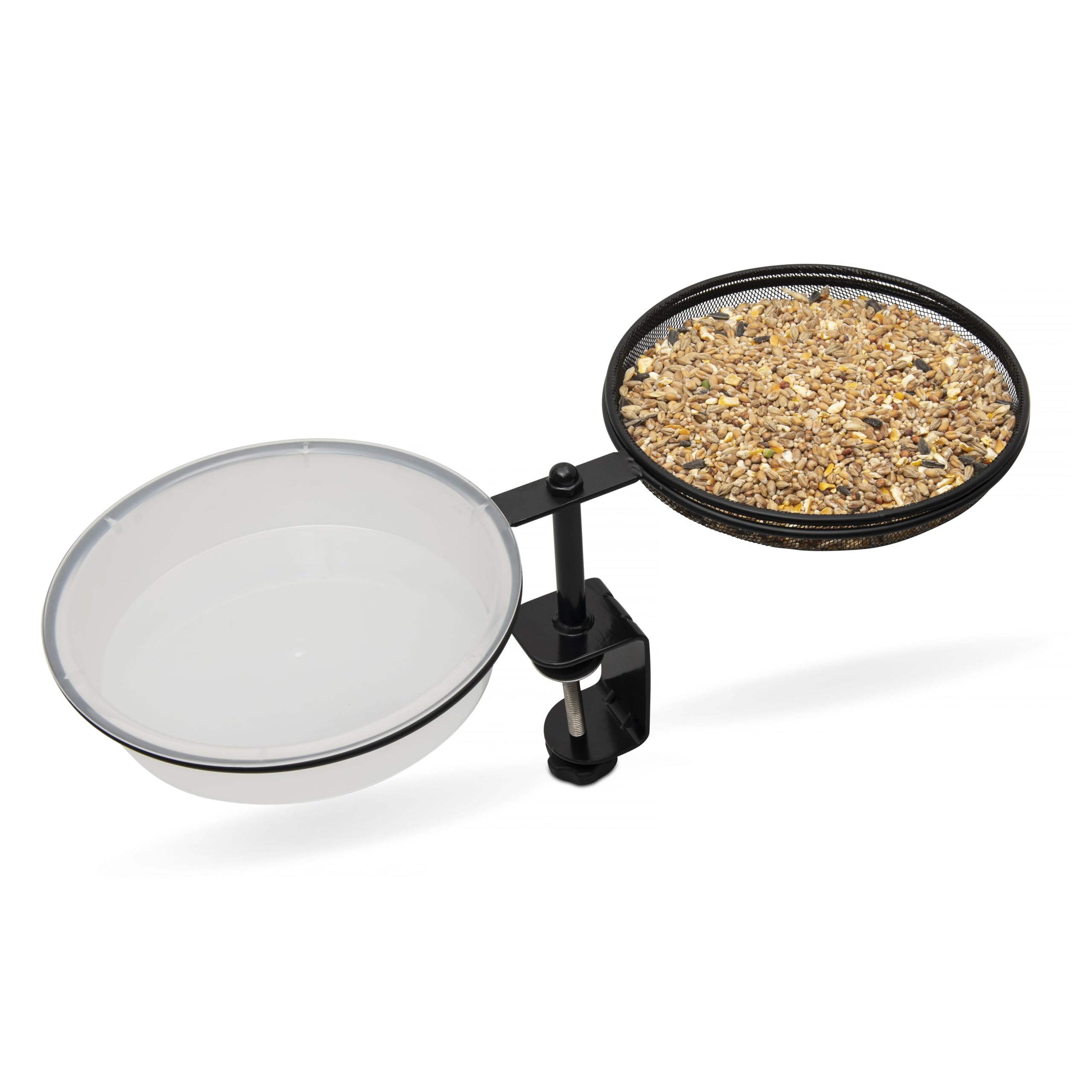 Bird Feeders for Outdoors - Forest & Twelfth Platform Bird Feeder Stand, Weather Proof Bird Water Feeder for Balcony Railing, 360° Rotation Standing Bird Feeder with Seed & Water Trays and Feed Scoop