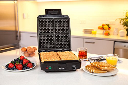 KRUPS Belgian Waffle Maker, Waffle Maker with Removable Plates, 4 Slices, Silver/Black