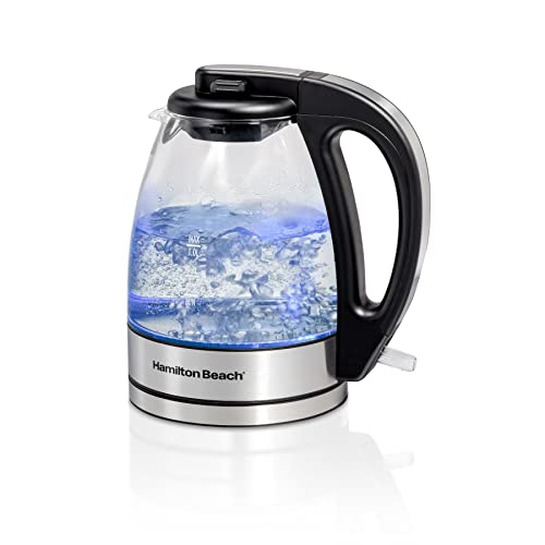 Hamilton Beach Glass Electric Tea Kettle, Water Boiler & Heater, 1 L, Cordless, LED Indicator, Auto-Shutoff & Boil-Dry Protection (40930), Clear