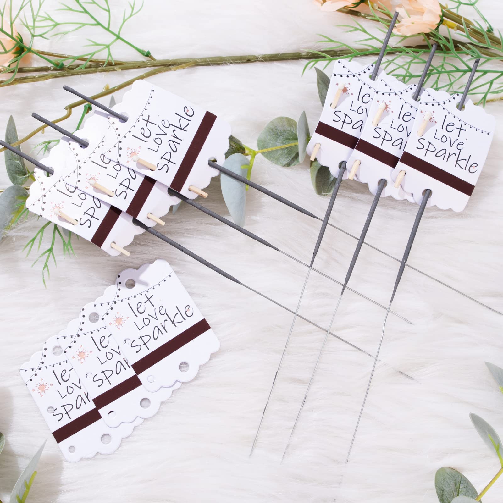 100pcs Cute Wedding Sparkler Tags with Match Holder and Striker Let Love Sparkle Send Off,Pearl White