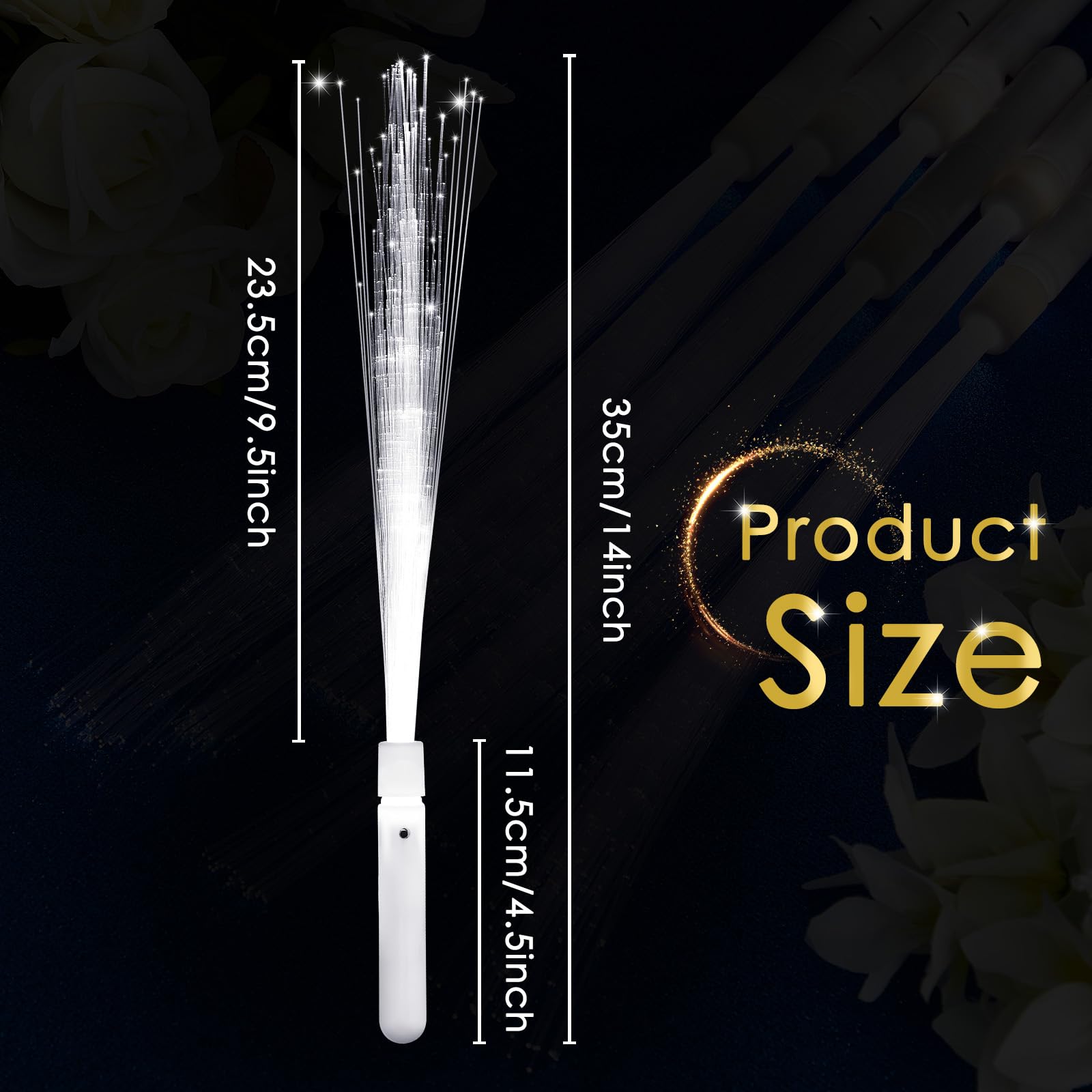 Fiber Optic Wand White Glow Sticks Long Light up Wedding Wand LED Magic Flashing Sparklers with 3 Light Modes for Wedding Bridal Shower Birthday Glow in the Dark Party Supplies, 14 Inch (18 Pieces)