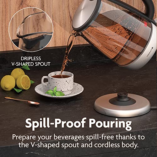 Glass Electric Tea Kettle. Fast Water Boiler. BPA-FREE Stainless Steel & Borosilicate Glass. Designed in Italy. 8 Cups Capacity. 1.7 Liters by Vianté