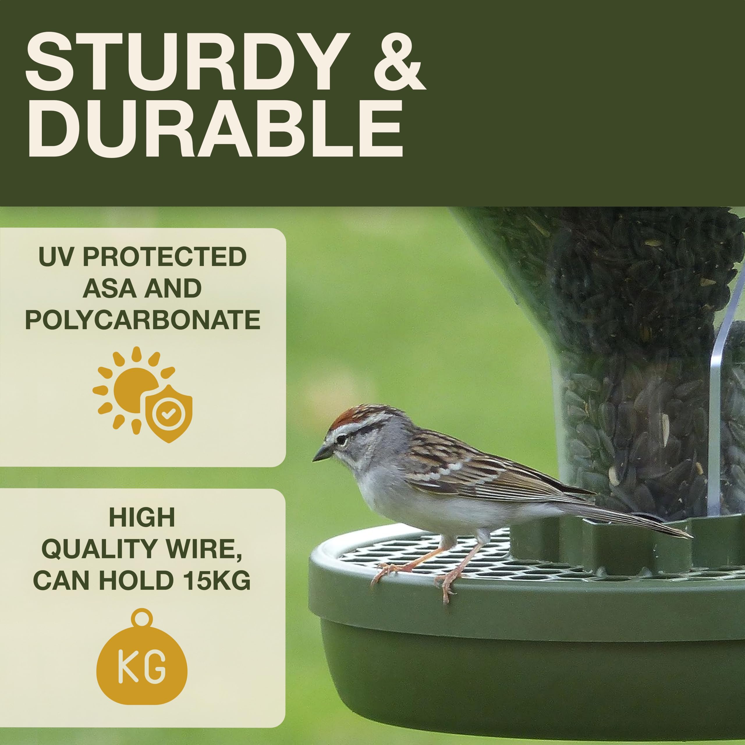 SWISSINNO Bird Feeder Davos Smart Birds | No Mess No Spill Bird Feeder for Outdoor | Mice & Rat Proof | Robust & Reliable for Hanging | Dual Food Chambers | Made in EU | Light Blue