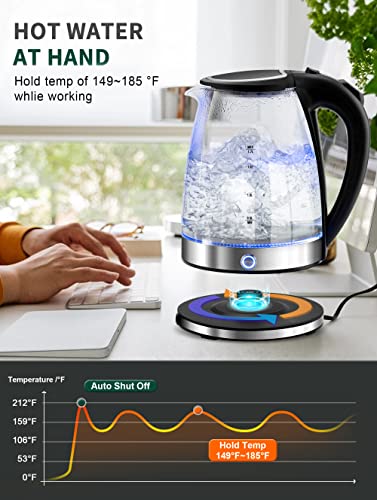 Pukomc Electric Kettle with Keep Warm - 1.7L Glass Water Boiler with Wide Opening, Led Indicator, Auto Shut-Off and Boil-Dry Protection - Series 9480