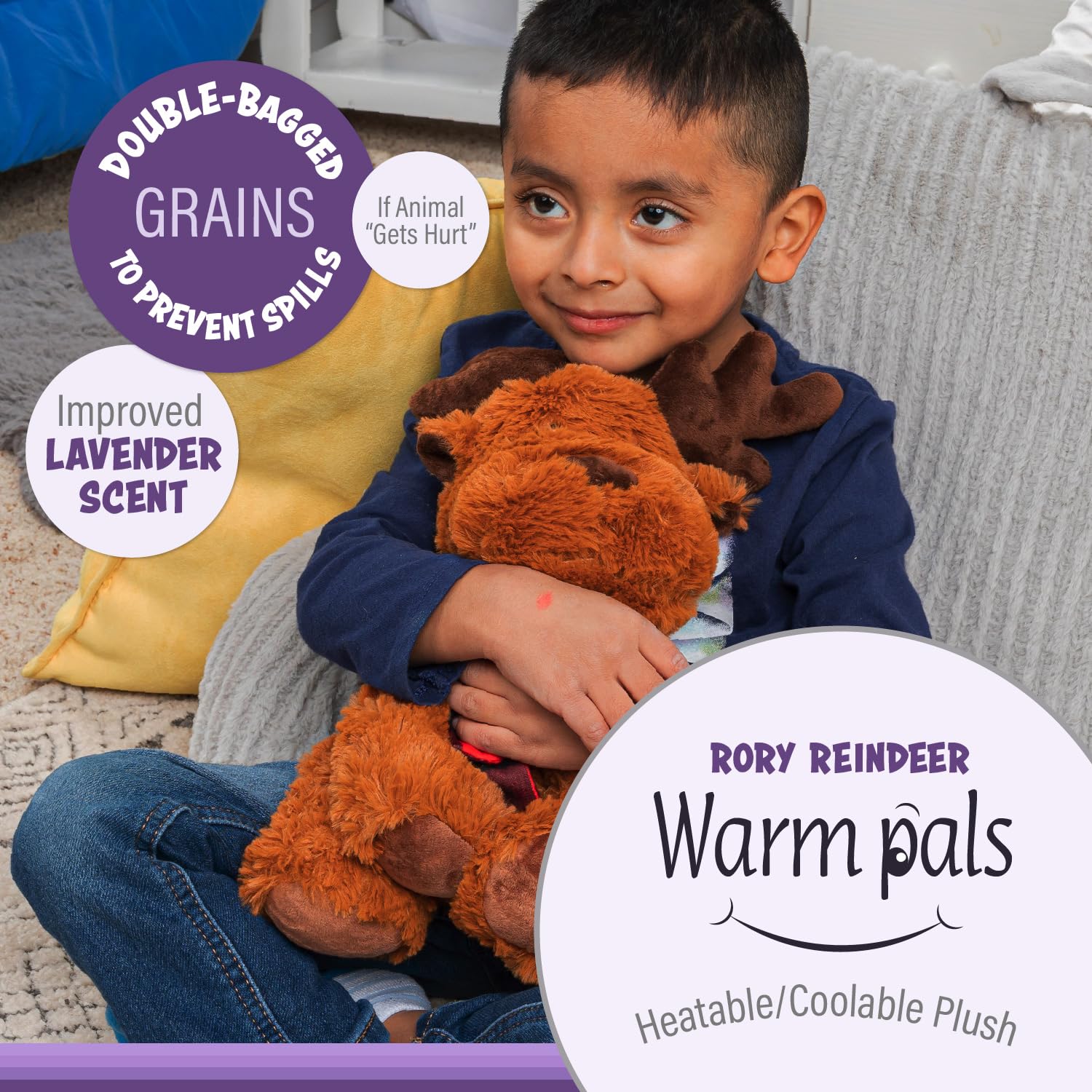 Warm Pals - Rory Reindeer - 1.5lbs - Cozy Microwavable Lavender Scented Plush Toys - Heated Stuffed Animal - Heatable Coolable Bedtime Comfort Plushie