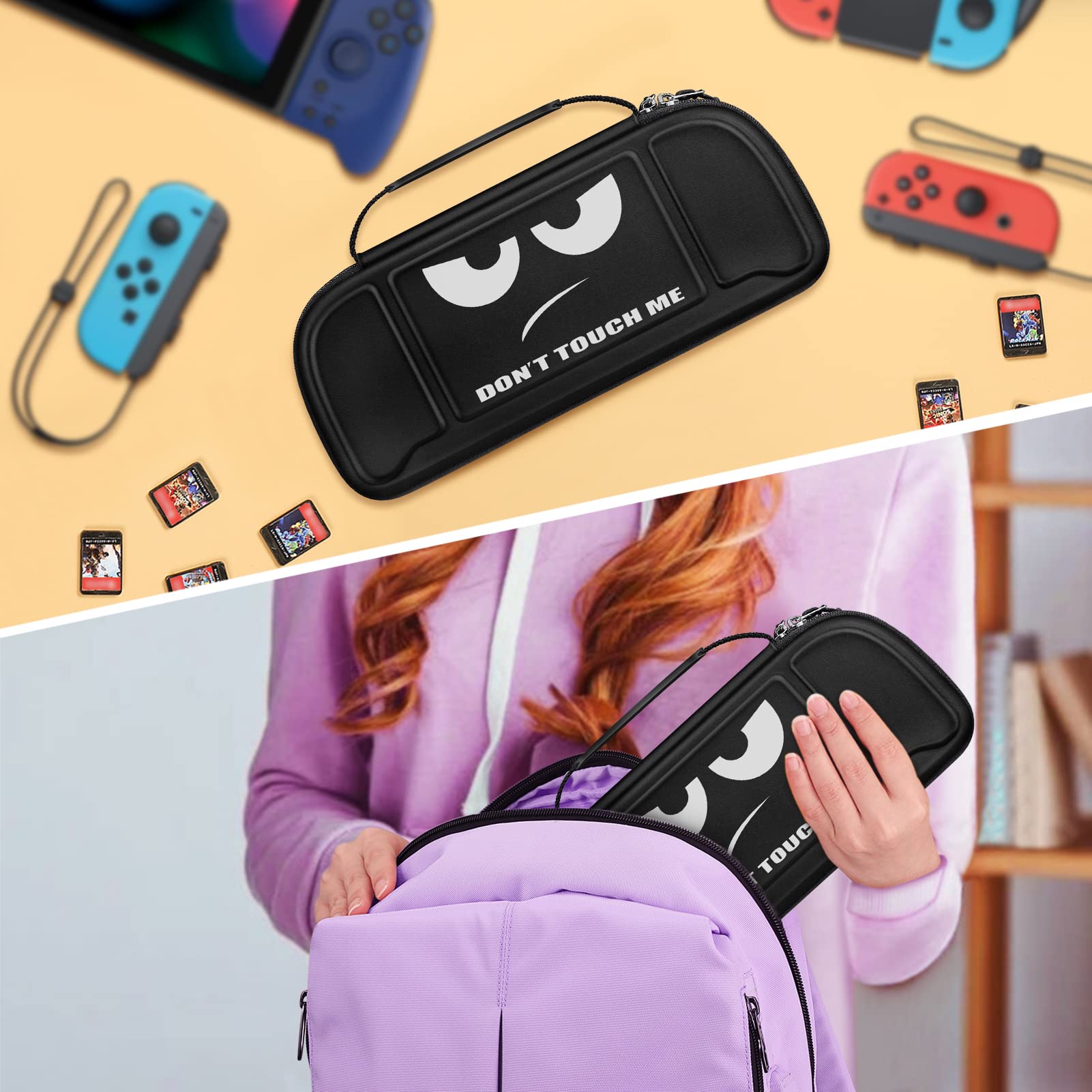Fintie Carrying Case for Hori Nintendo Switch Split Pad Pro Controller - [Shockproof] Protective Cover Travel Bag w/30 Game Card Slots, Compatible with Nintendo Switch OLED Model, Dont Touch