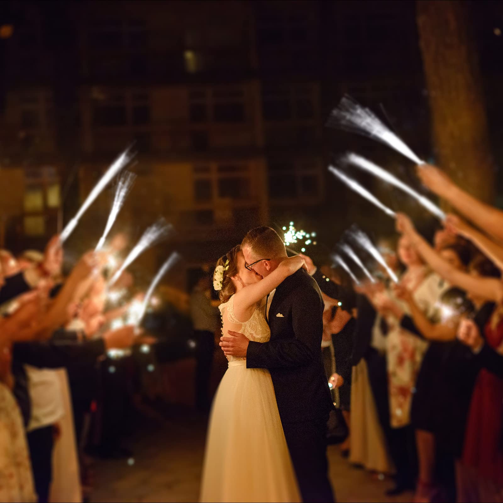 Fiber Optic Wand White Glow Sticks Long Light up Wedding Wand LED Magic Flashing Sparklers with 3 Light Modes for Wedding Bridal Shower Birthday Glow in the Dark Party Supplies, 14 Inch (18 Pieces)