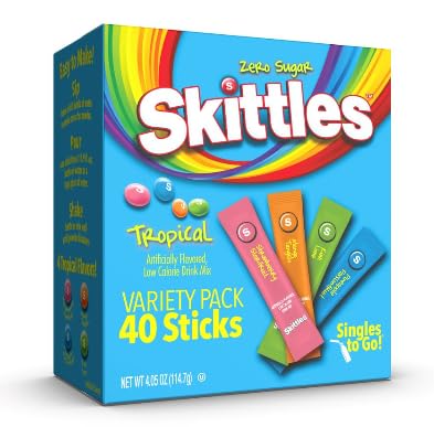 Skittles Singles To Go Tropical Flavors Variety Pack 40 Count 2 Pack - 4 Flavors, Pineapple Passionfruit, Kiwi Lime, Mango Tangelo and Strawberry Starfruit
