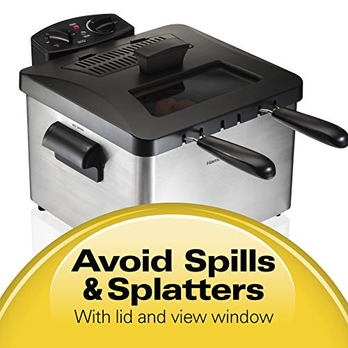 Hamilton Beach Triple Basket Electric Deep Fryer, 19 Cups / 4.5 Liters Oil Capacity, Lid with View Window, Professional Style, 1800 Watts, Stainless Steel (35034)