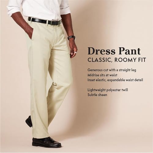 Amazon Essentials Men's Classic-Fit Expandable-Waist Flat-Front Dress Pant, Black, 34W x 30L