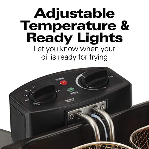 Hamilton Beach Triple Basket Electric Deep Fryer, 19 Cups / 4.5 Liters Oil Capacity, Lid with View Window, Professional Style, 1800 Watts, Stainless Steel (35034)