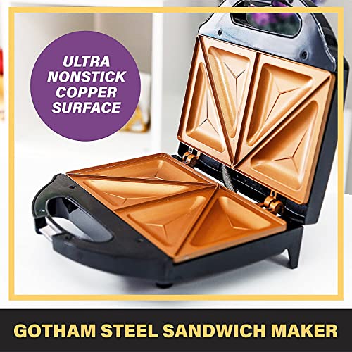 Gotham Steel Sandwich Maker, Toaster Panini Press Breakfast Sandwich Maker with Nonstick Surface, Makes 2 Sandwiches in Minutes, with Easy Cut Edges and Indicator Lights, College Dorm Room Essentials