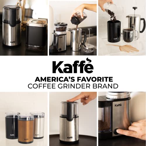 Kaffe Burr Coffee Grinder Electric w/Adjustable Settings for Precision Coffee Bean Grinding (5.5oz Capacity) Cleaning Brush Included. (Powerful Motor) Stainless Steel