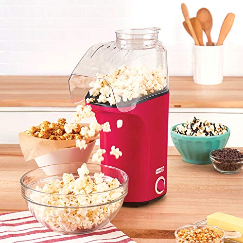 DASH Hot Air Popcorn Popper Maker with Measuring Cup to Portion Popping Corn Kernels + Melt Butter, 16 Cups - Red