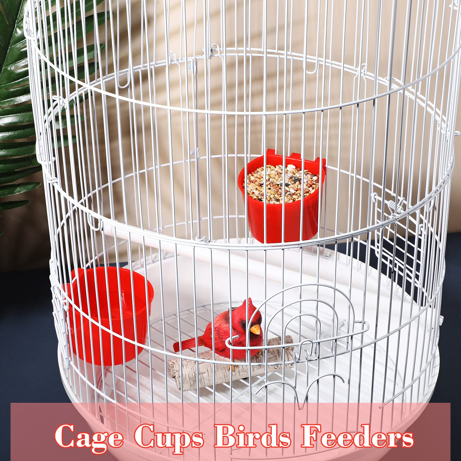Sumind 60 Pieces Cage Cups Birds Hanging Feeders Seed Bowl 8 oz Plastic Chicken Feeder Water Bowl Hanging Chicken Waterer Feeding Watering Dish Coop Cups for Gamefowl Parrot Parakeet Poultry(Red)