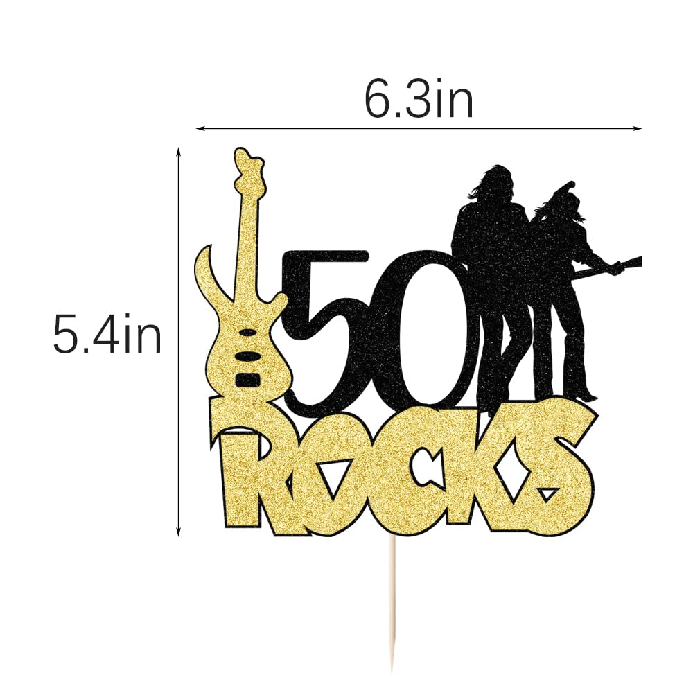 Sleyberoy Rocks 50 Cake Topper - Glitter Fabulous Fifty Years Birthday Party、Happy 50th birthday Theme party cake decorations(Rocks 50)