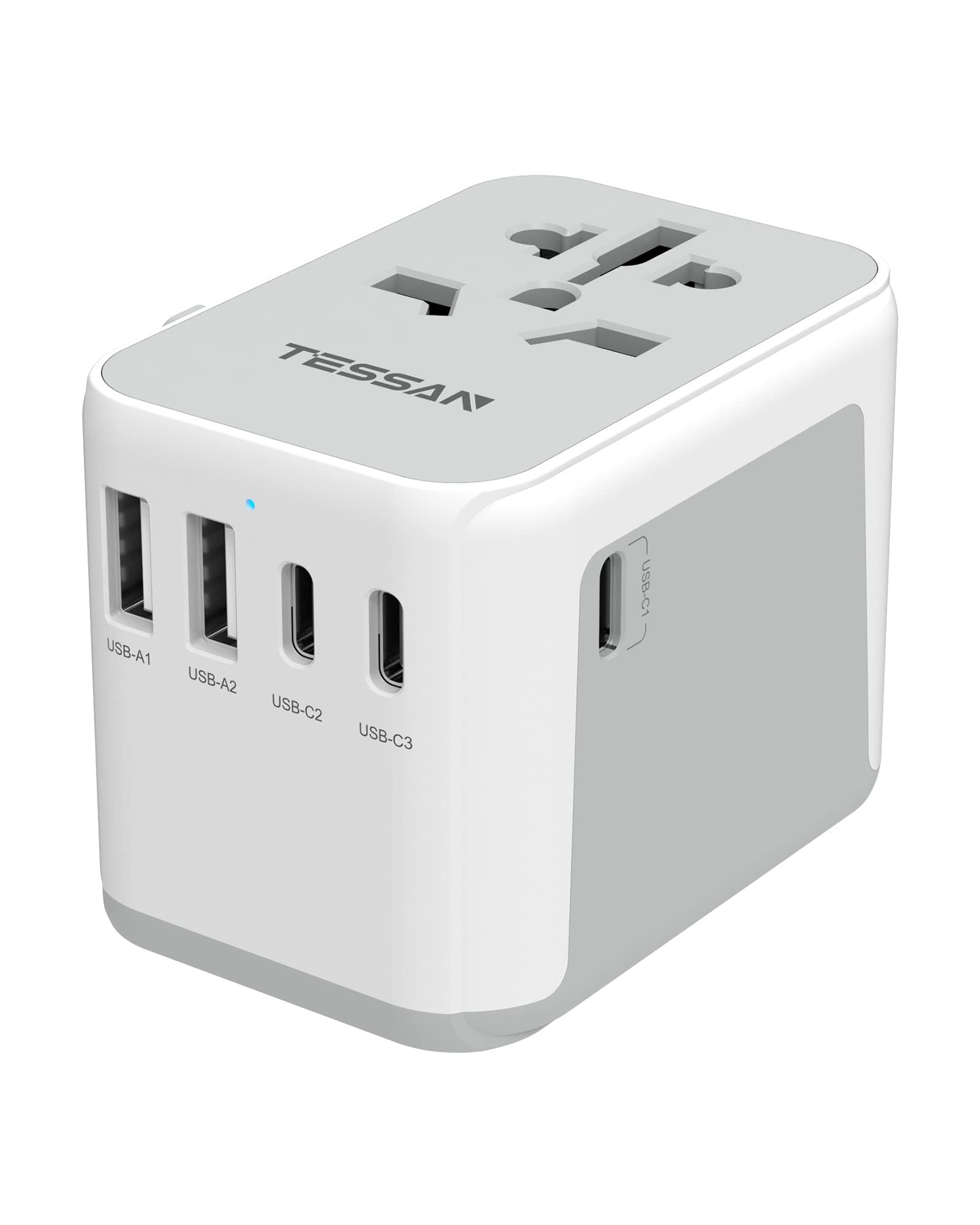 TESSAN Universal Travel Adapter, International Power Adapter 5.6A 3 USB C 2 USB A Ports, Travel Worldwide Plug Adaptor, Outlet Converter Wall Charger for Europe UK EU AUS (Type C/G/A/I)