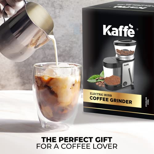 Kaffe Burr Coffee Grinder Electric w/Adjustable Settings for Precision Coffee Bean Grinding (5.5oz Capacity) Cleaning Brush Included. (Powerful Motor) Stainless Steel