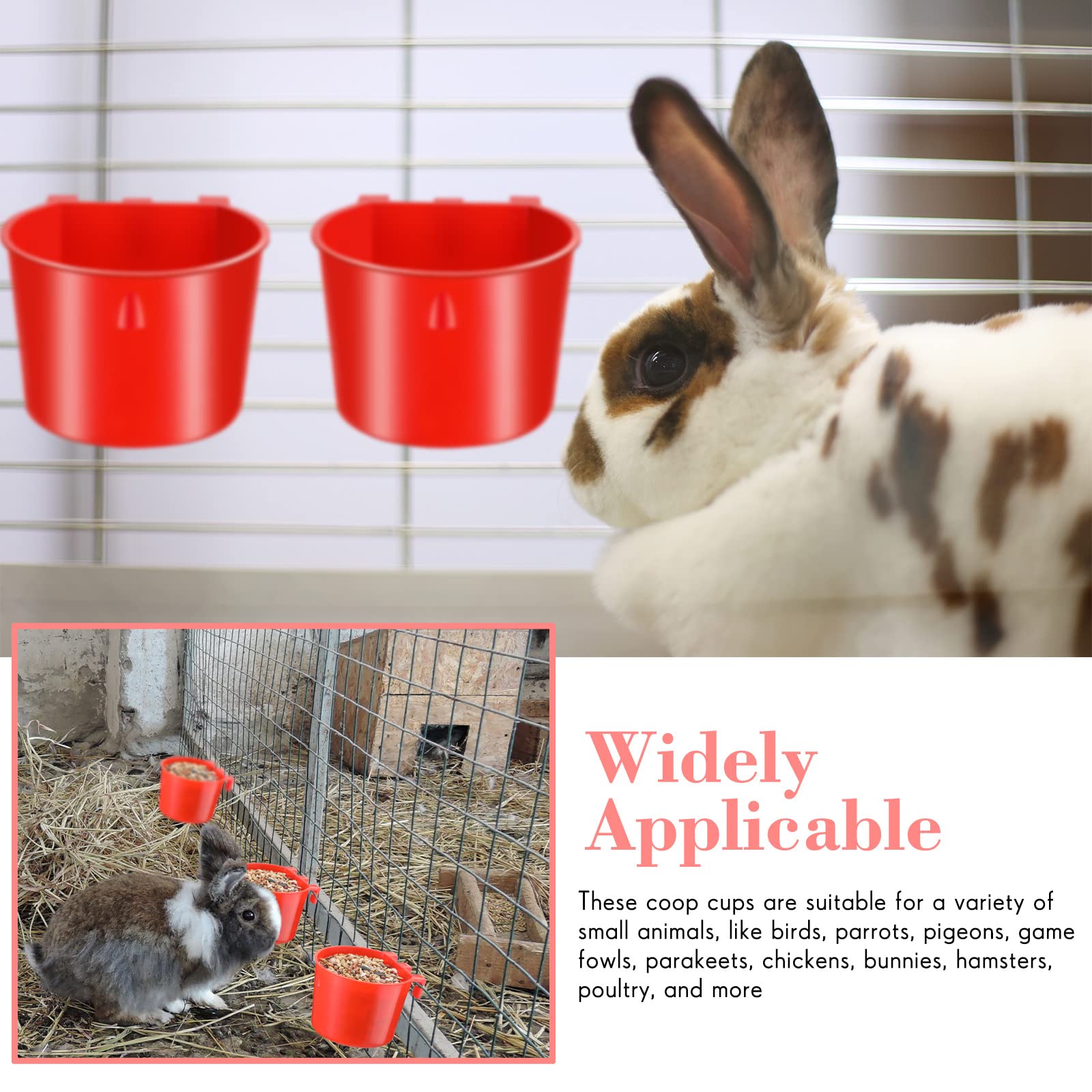 Sumind 60 Pieces Cage Cups Birds Hanging Feeders Seed Bowl 8 oz Plastic Chicken Feeder Water Bowl Hanging Chicken Waterer Feeding Watering Dish Coop Cups for Gamefowl Parrot Parakeet Poultry(Red)