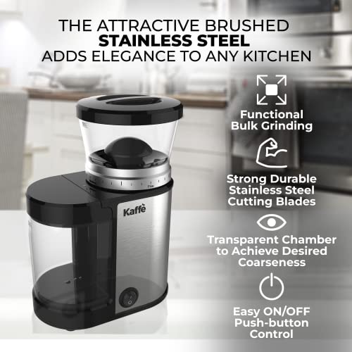 Kaffe Burr Coffee Grinder Electric w/Adjustable Settings for Precision Coffee Bean Grinding (5.5oz Capacity) Cleaning Brush Included. (Powerful Motor) Stainless Steel