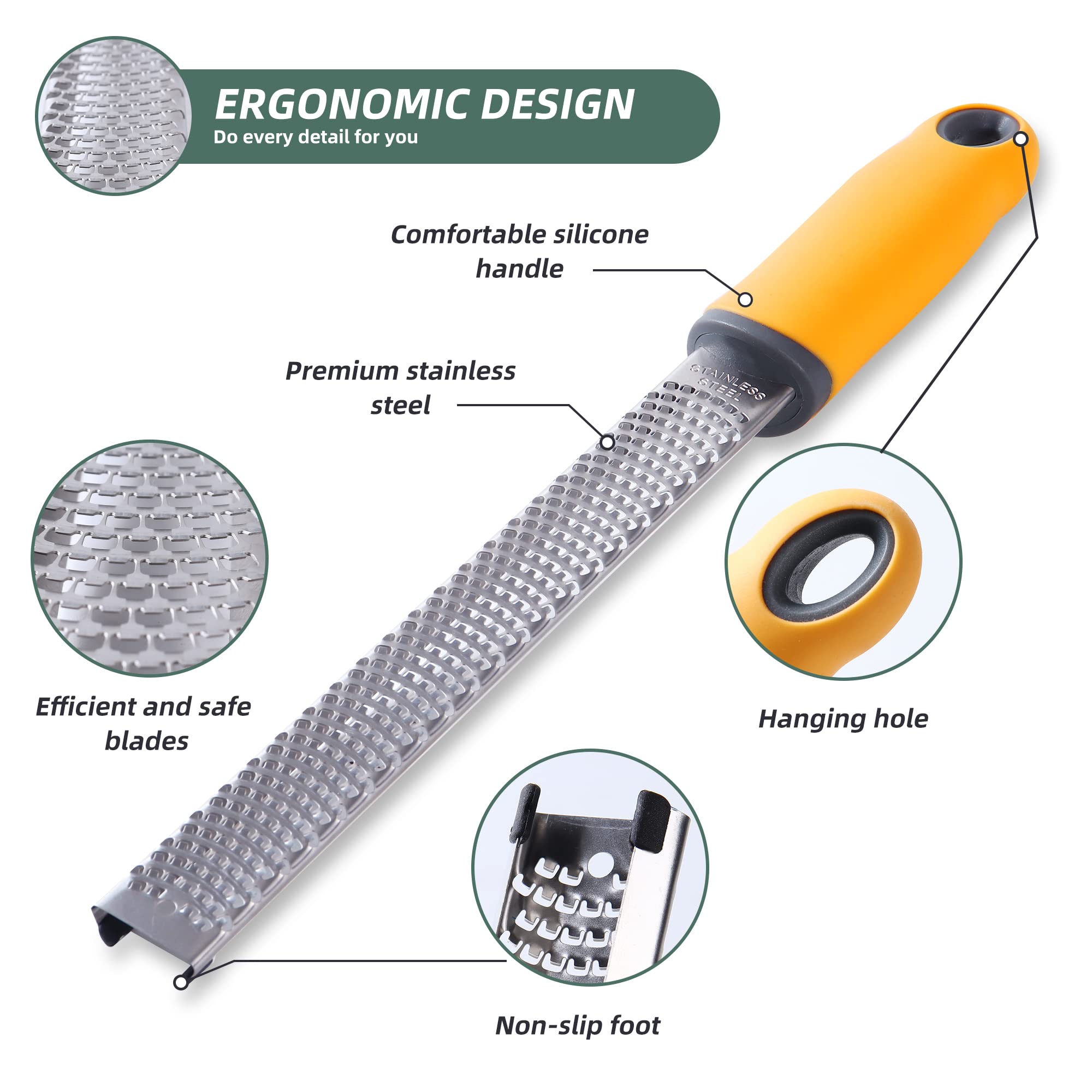 Lemon Zester Grater, Citrus Zester Grater with Handle, Kitchen Gadgets for Cheese, Lemon, Chocolate, Nutmeg, Ginger, Fruit, Vegetable, Stainless Steel Micro Cheese Grate, Dishwasher Safe(Narrow)