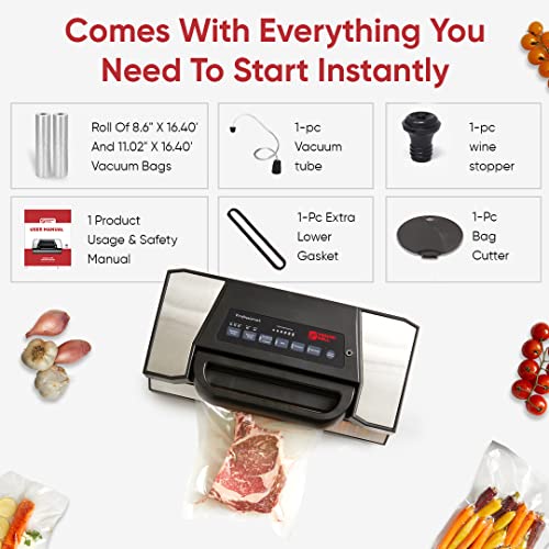 Magic Mill Professional Vacuum Sealer Machine Pro With New Patent Handle MVS-5181 for Food Bags, Marinate Bowls, and Meal Packing Cannister | Vacuum Sealer with Cutter and Jar Attachment | Manual and Automatic Bag Sealer with 2 Pressure Settings