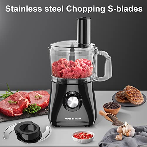 Food Processor, Anthter 600W Professional Food Processors & Vegetable Chopper, with 7 Processor Cups, Reversible Disc, Chopping Blade & Dough Blade for Chopping, Slicing, Purees & Dough