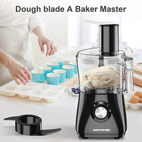 Food Processor, Anthter 600W Professional Food Processors & Vegetable Chopper, with 7 Processor Cups, Reversible Disc, Chopping Blade & Dough Blade for Chopping, Slicing, Purees & Dough