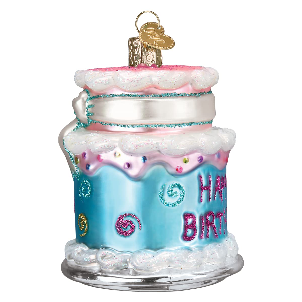Old World Christmas Happy Birthday Cake Glass Blown Ornament for Christmas Tree