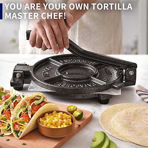 ARC Tortilla Press 10.4 inch, Cast Iron Tortilla Maker, Heavy Duty Tortillera Pataconera, Flour Tortilla Press, Roti Maker, Taco Maker, Taco Press, Black Gray