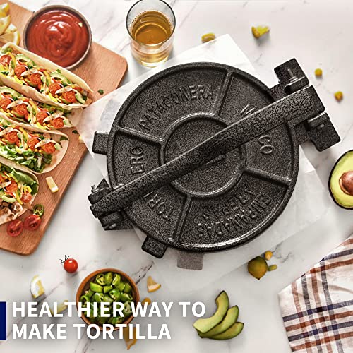 ARC Tortilla Press 10.4 inch, Cast Iron Tortilla Maker, Heavy Duty Tortillera Pataconera, Flour Tortilla Press, Roti Maker, Taco Maker, Taco Press, Black Gray