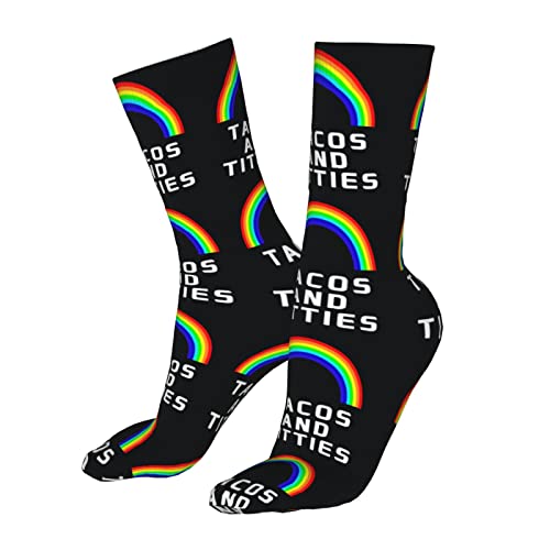 Kagicolin Tacos and Titties Funny Gay Lesbian Pride LGBTQ Compression Socks for Women Athletic Men Casual Socks for Running,Cosplay,Parade